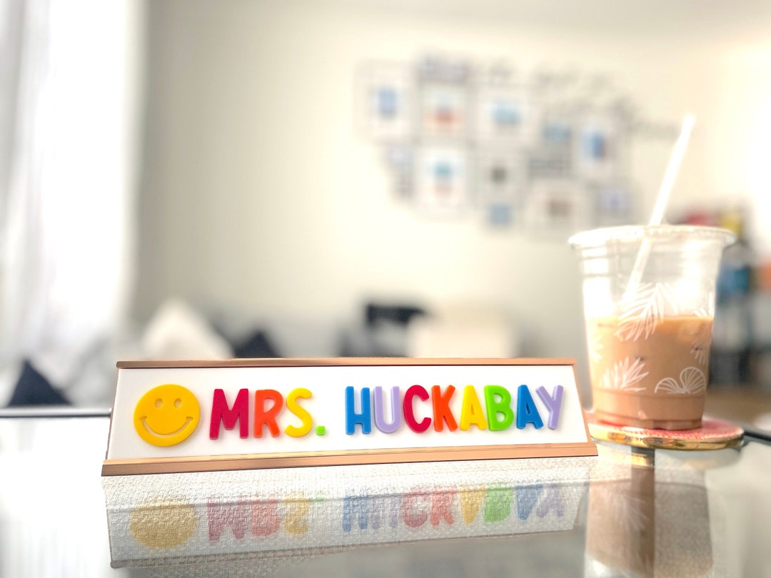CUSTOM Desk Name Plate Sign - Teacher Appreciation Gift - Smiley, Cute ...