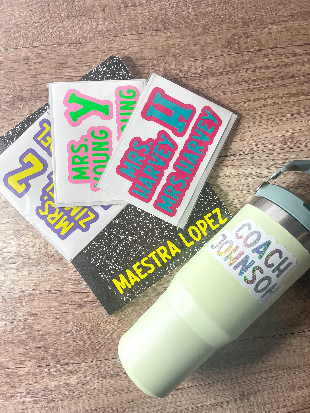 TEACHER NAME LABELS - Vinyl Sticker Set - Variety Initial + 2 Stickers ...