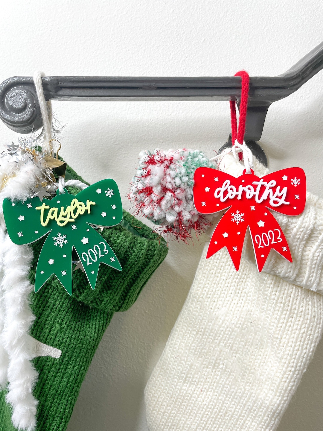 HOLIDAY BOW TAG Adorable Stocking Tag or Ornament Customizable and ...