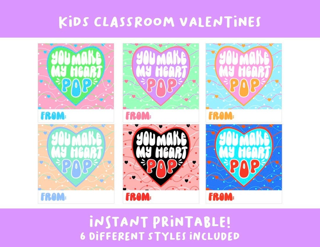 POP-IT VALENTINES - "you Make My Heart Pop" Kids Classroom Printable ...