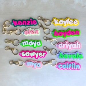 CUSTOM NAME KEYCHAINS - Fun Bubble Letter Colorful Bag Tags / Key ...