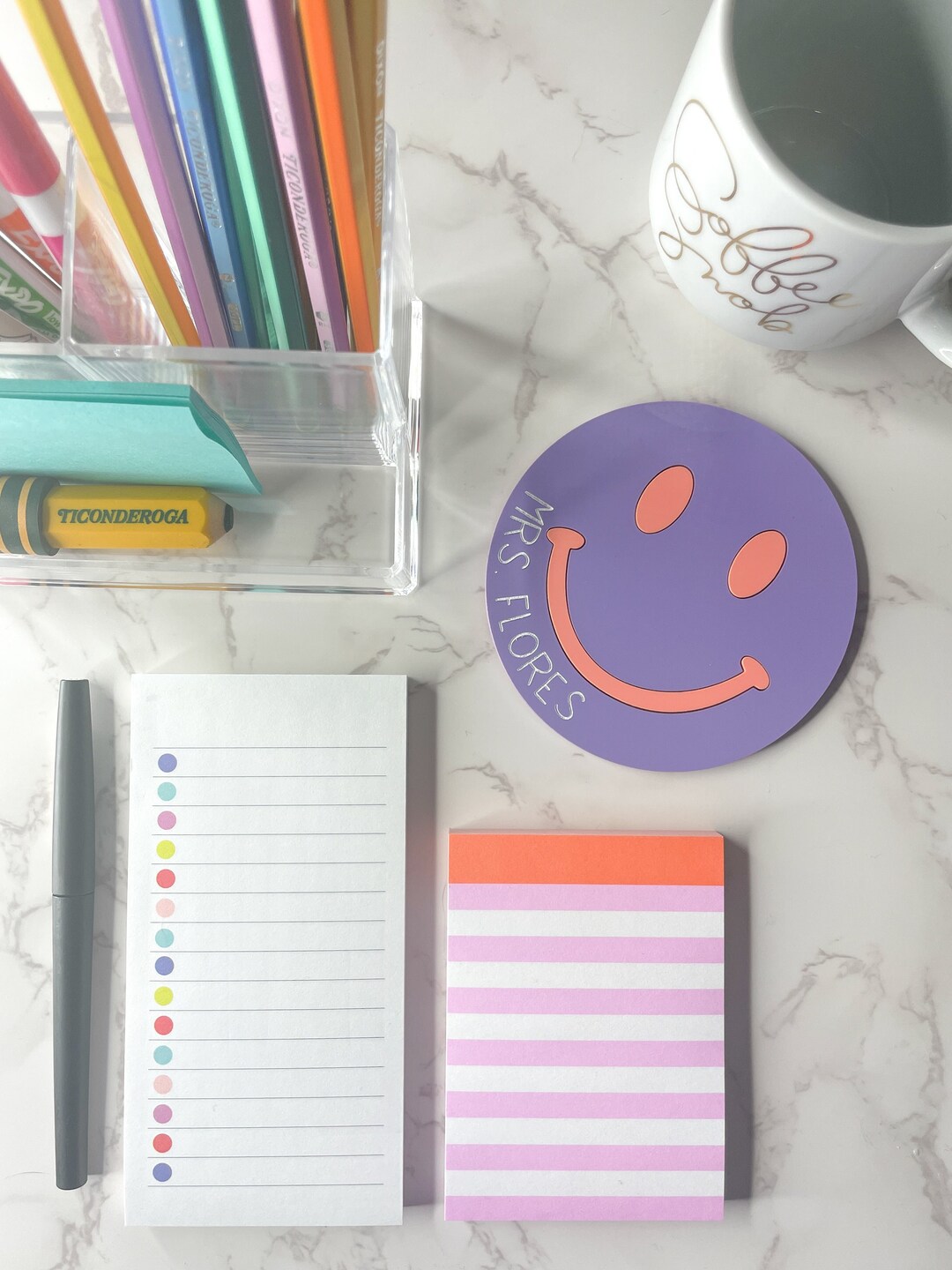 SMILEY NAME COASTER - Cute Custom Teacher Appreciation Desk Coaster ...