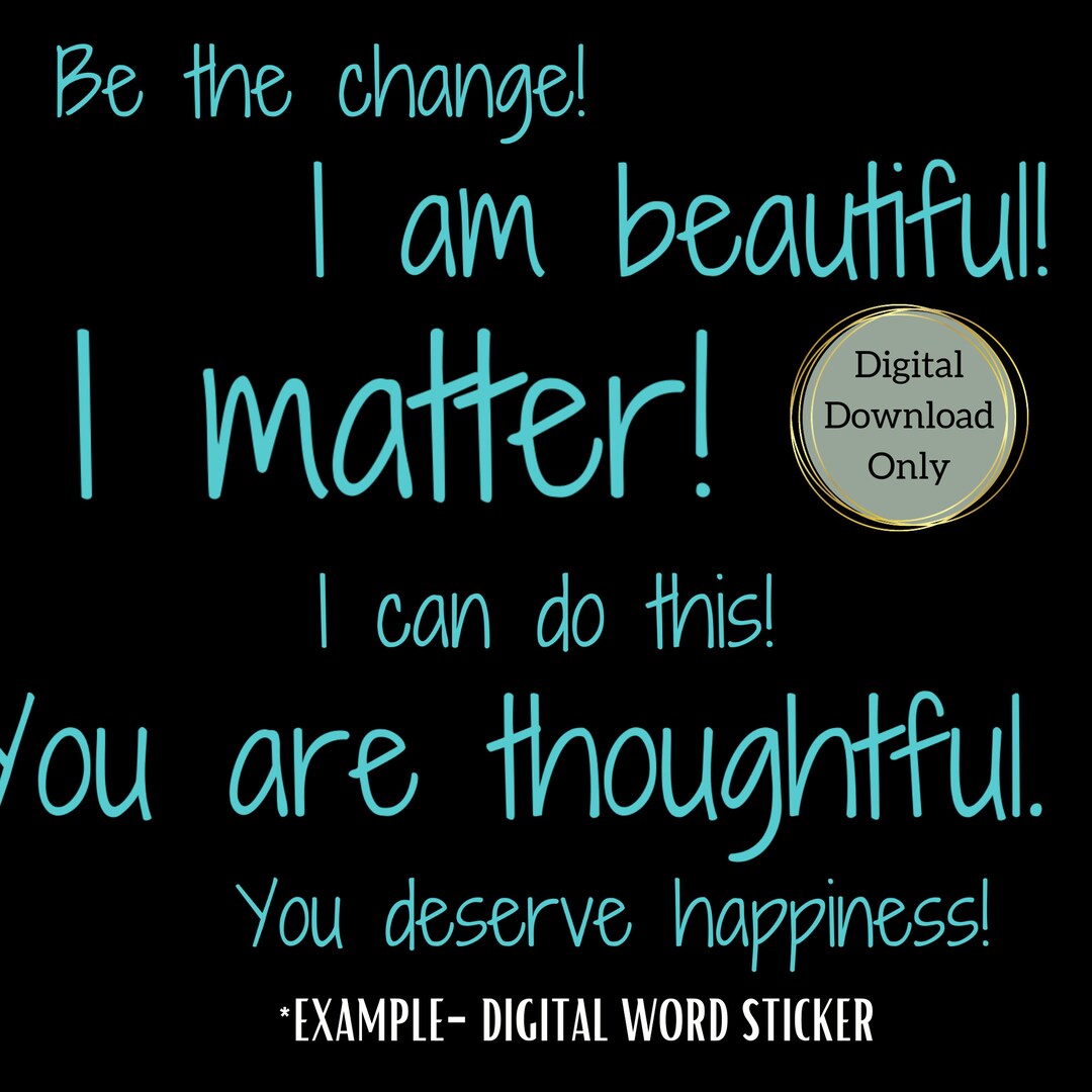 Digital Positive Affirmation Word Stickers With Transparent - Etsy