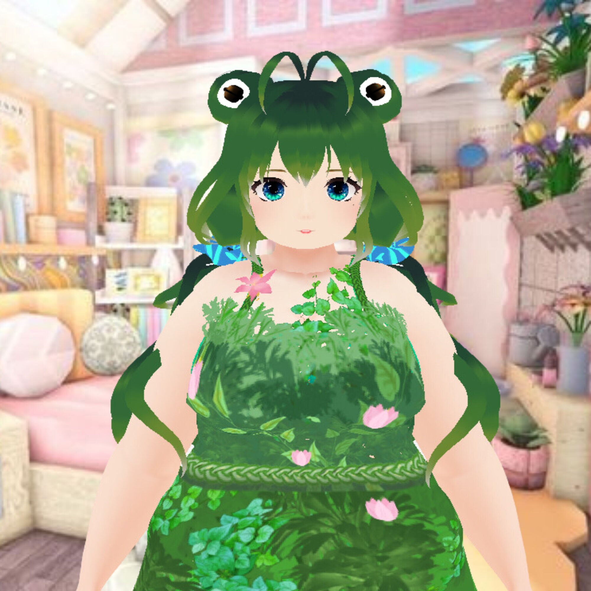 Green Haired Plus Size Frog Froggie Girl Vtuber Model With Two Outfits Ready to Use Cute Pre ...
