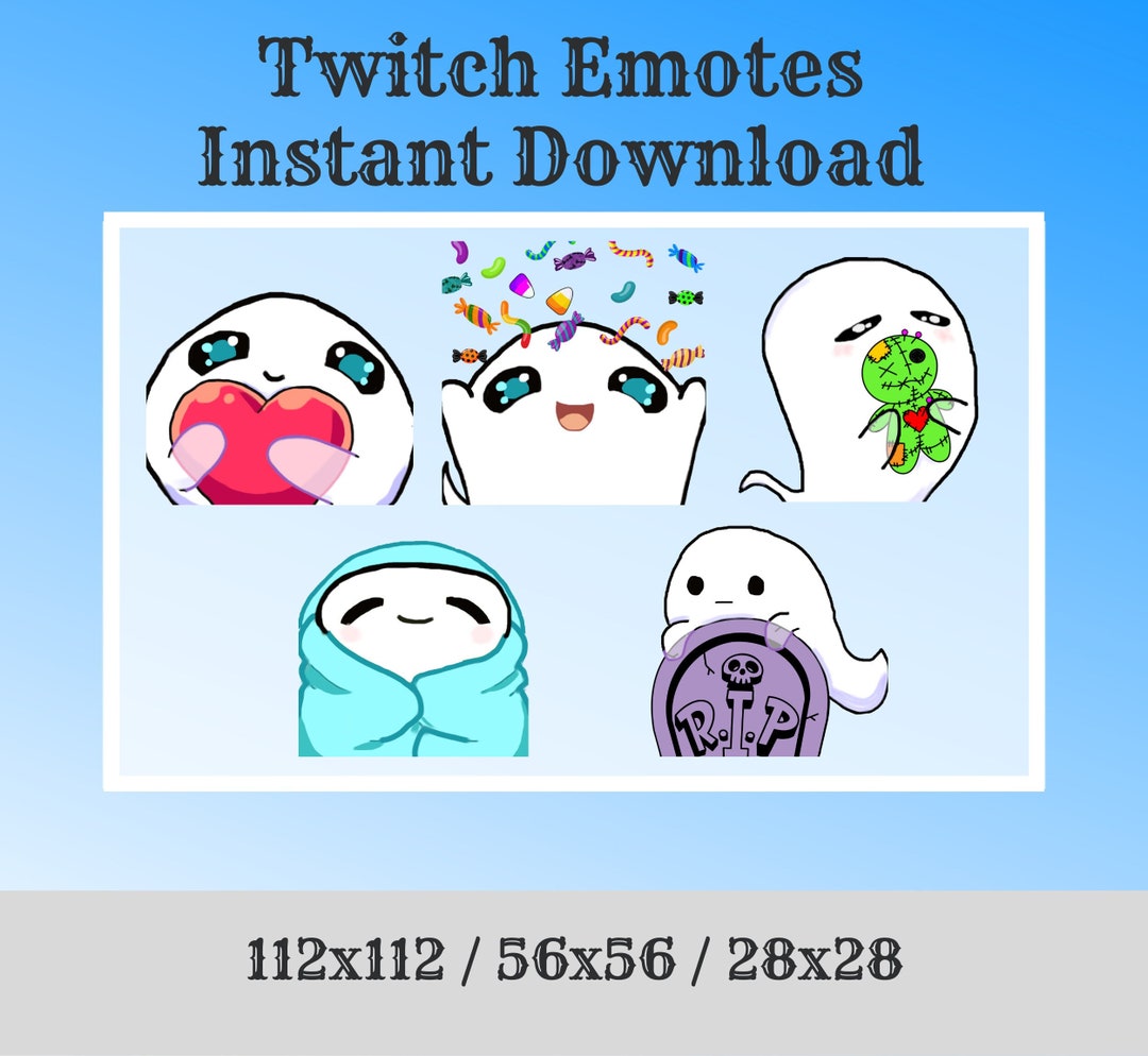 5 Kawaii Spooky Ghost White Emotes for Streaming Lurk, Heart, Hype ...