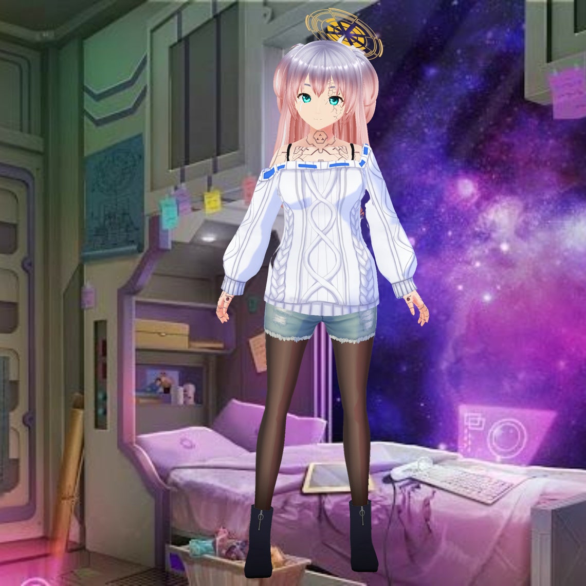 Damaged Android Vtuber Model With Two Outfits Ready to Use Cute Pre ...