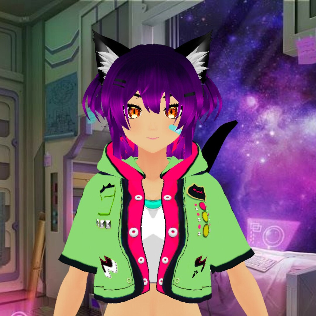 Purple Tan Cat Girl Vtuber Model With Two Outfits Ready to Use Cute Pre ...