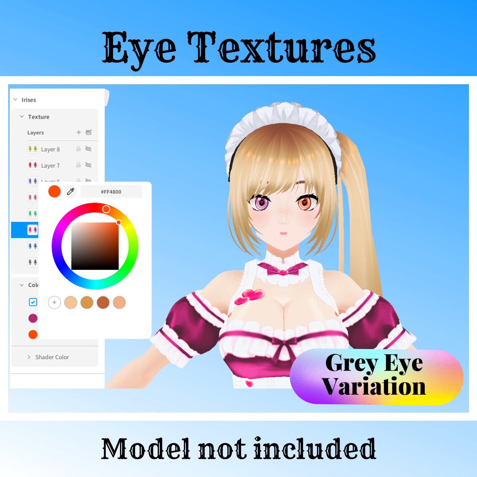 Vroid Studio Eye Texture Pack Heart Love Eyes 8 Colors Blue / Dark Pink / Light Pink / Green ...