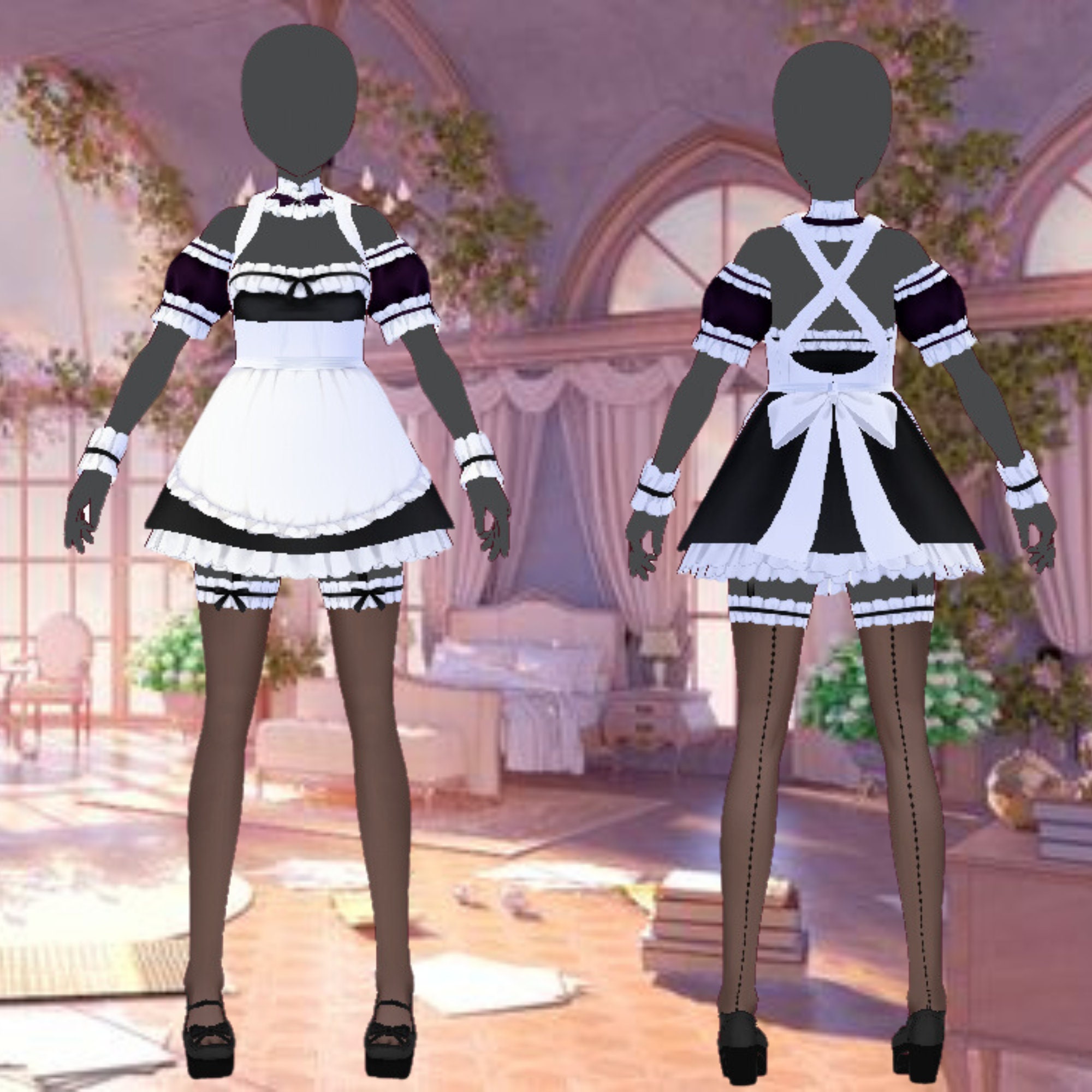 Vroidstudio Outfit: Maid Clothing Dress Set - 8 Color Options - Etsy