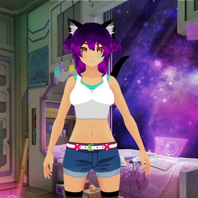 Modelo Vtuber Purple Tan Cat Girl con dos atuendos listos para usar ...