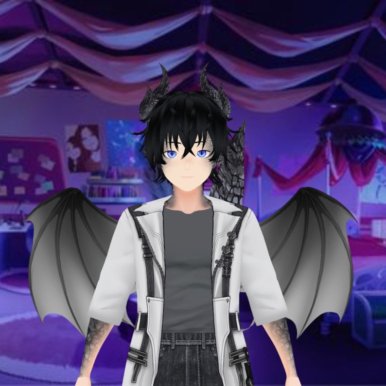 Male Black Grey Dragon Vtuber Model With Two Outfits Ready to Use ...