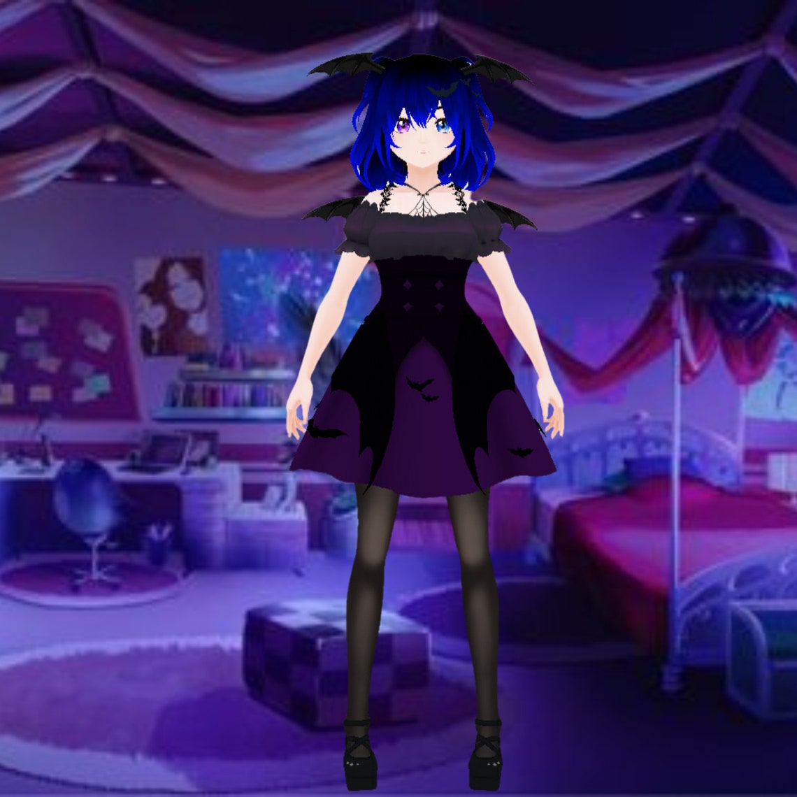 Blue Haired Vampire Girl Vtuber Model With Changeable Outfit Ready to ...