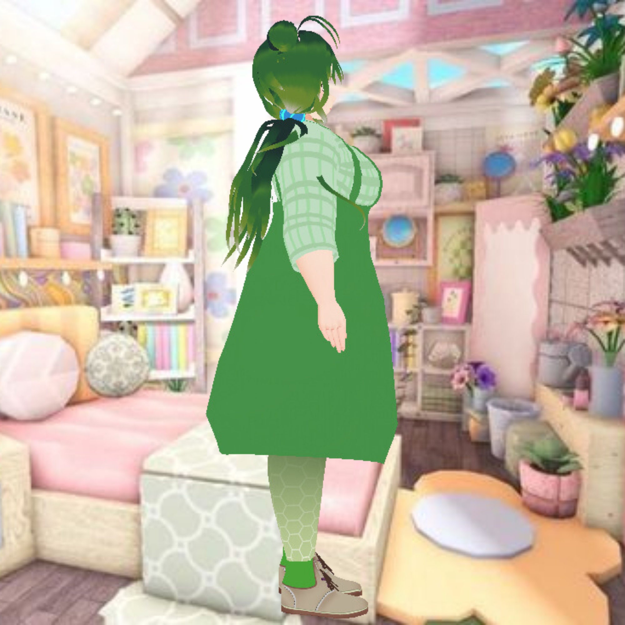 Green Haired Plus Size Frog Froggie Girl Vtuber Model With Two Outfits ...