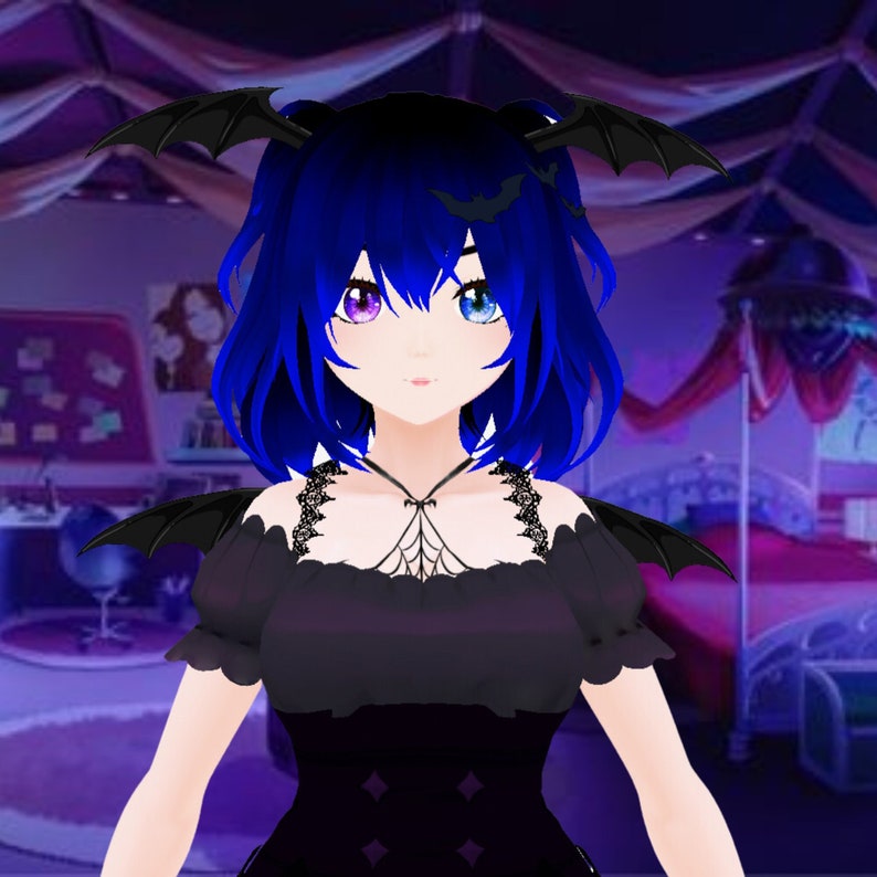 Blue Haired Vampire Girl Vtuber Model With Changeable Outfit Ready to ...