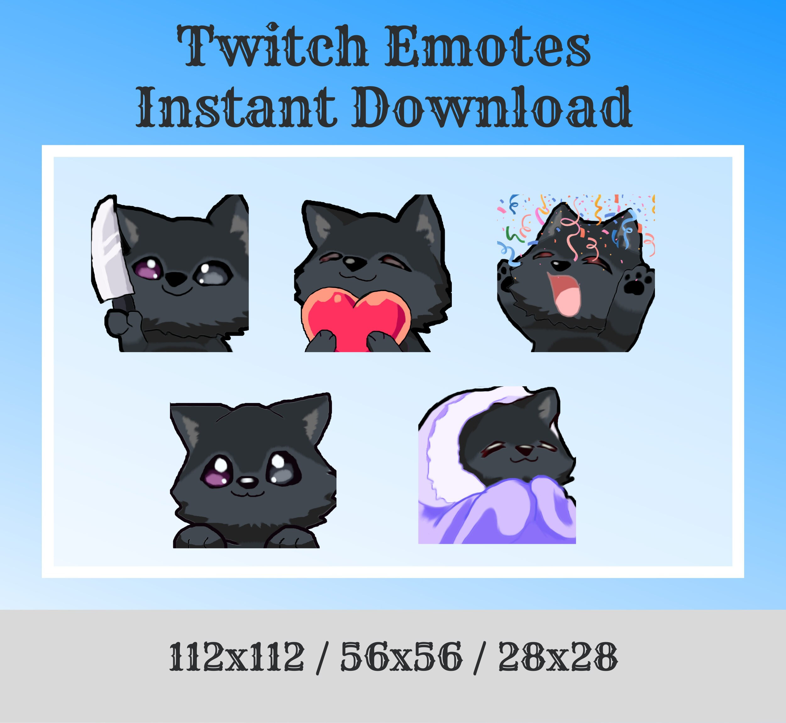 5 Kawaii Black Wolf Emotes for Streaming Lurk, Heart, Hype, Cozy, Knife ...