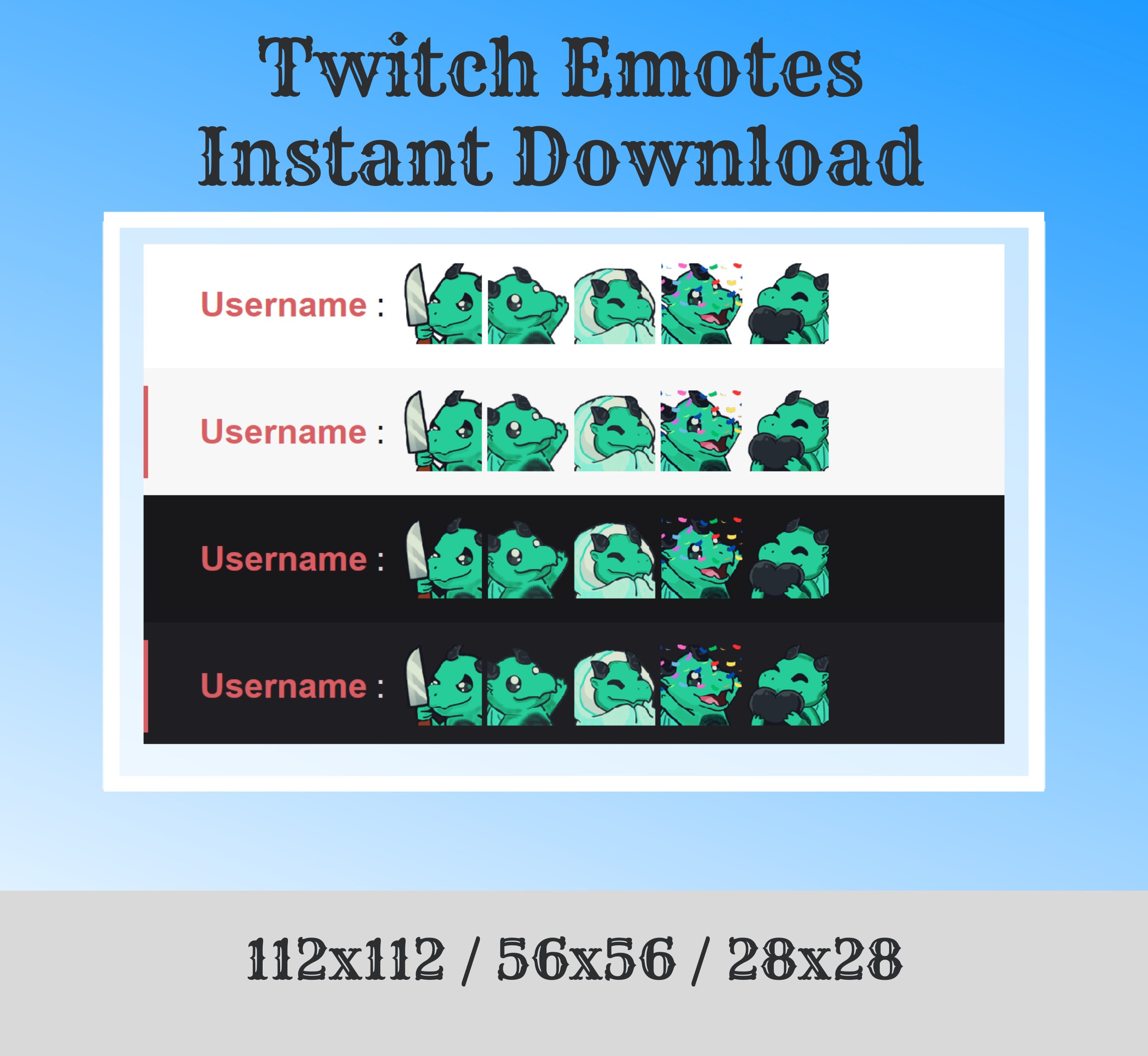 5 Kawaii Dragon Blue Teal Dinosaur Pet Emotes for Streaming - Knife ...