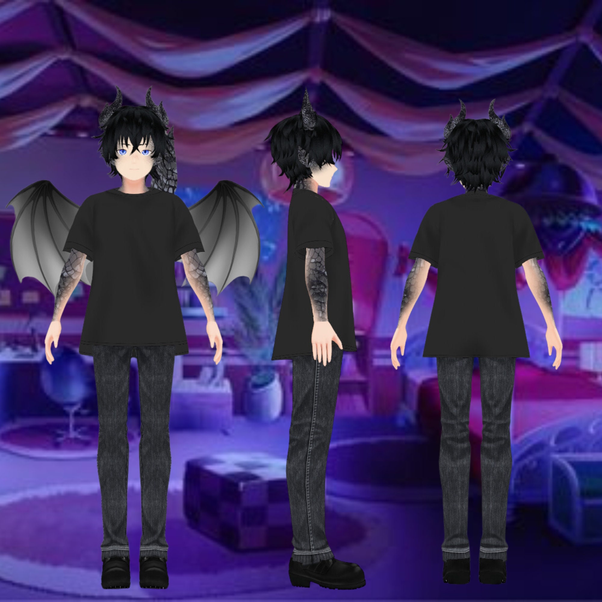 Male Black Grey Dragon Vtuber Model With Two Outfits Ready to Use ...