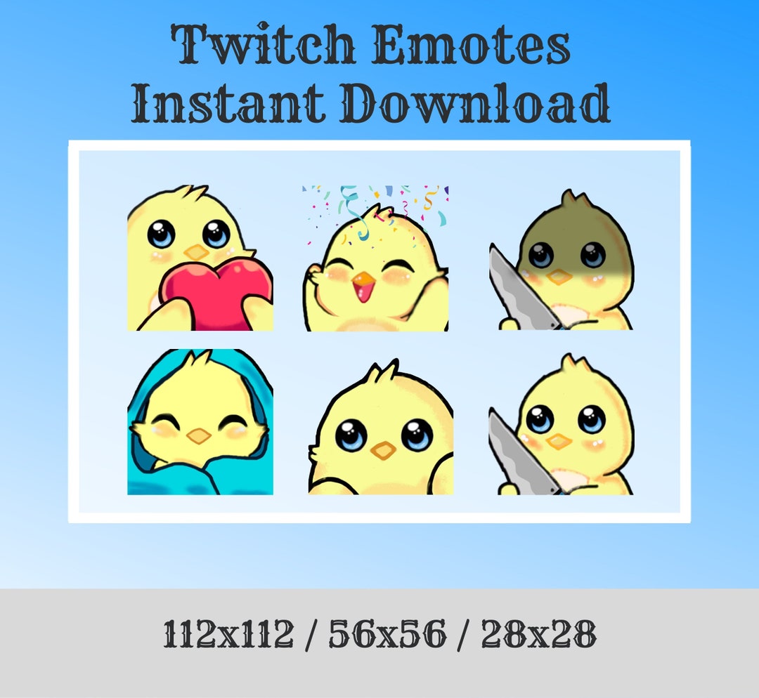 5 YELLOW Chicken Chick Duck Kawaii Cute Animal Bird Emotes Knife, Heart ...