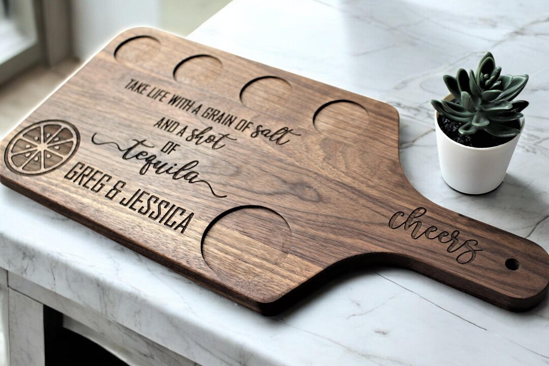 Personalized Walnut Tequila Flight & Charcuterie Board With Handle ...