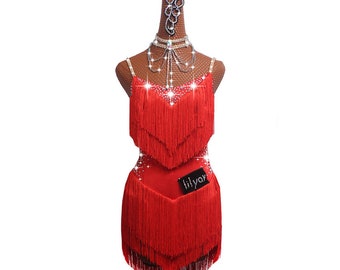 Red Latin Dance Competition Dress With Stones - Etsy