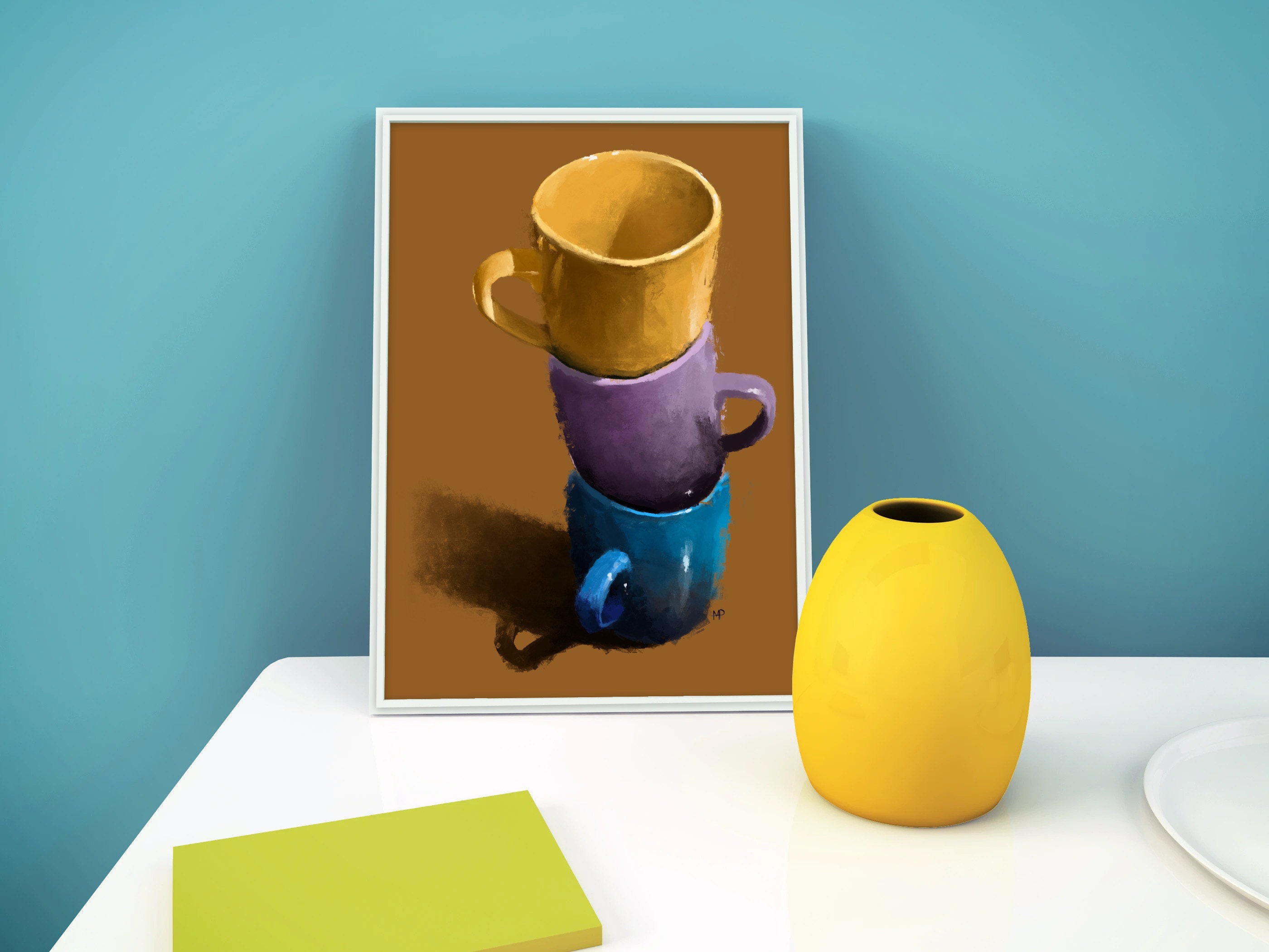 Mugs Painting / Food Art / Stack of Mugs Art Print / Canvas - Etsy