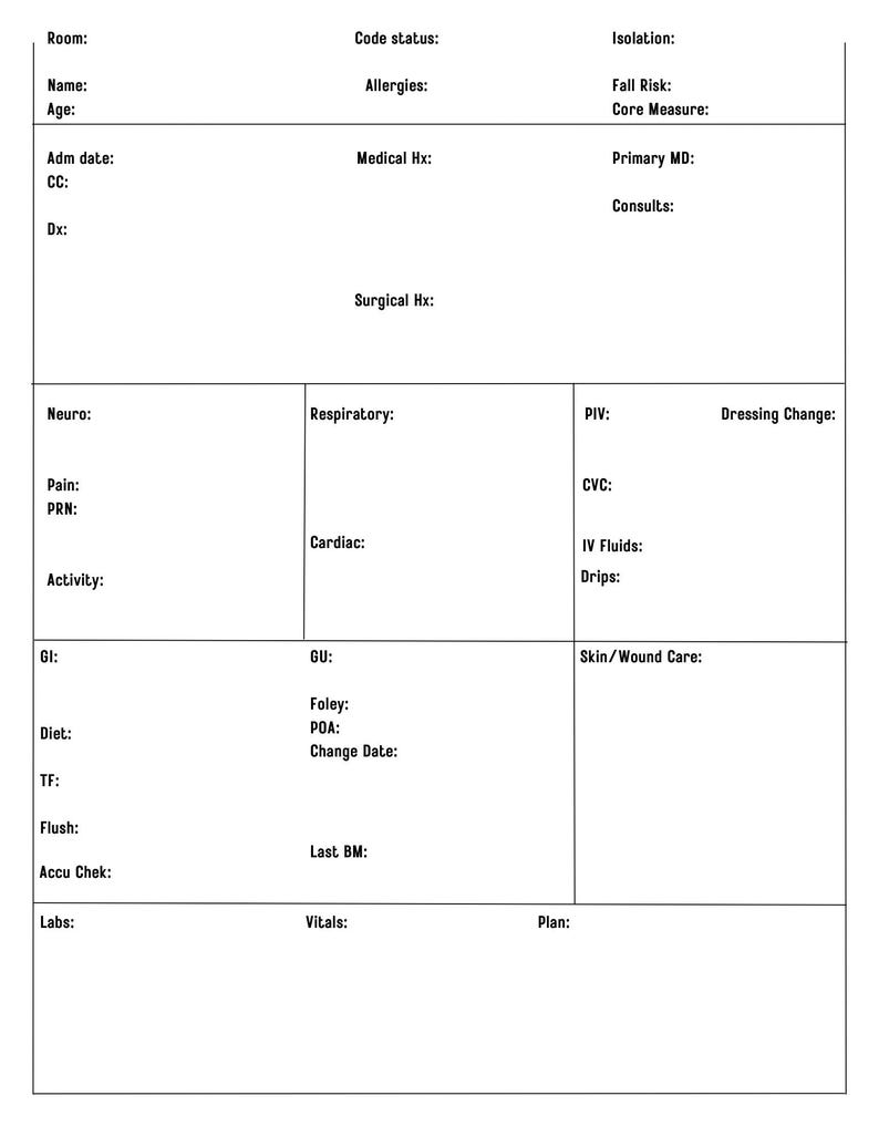 Nurse Report Sheet - Etsy