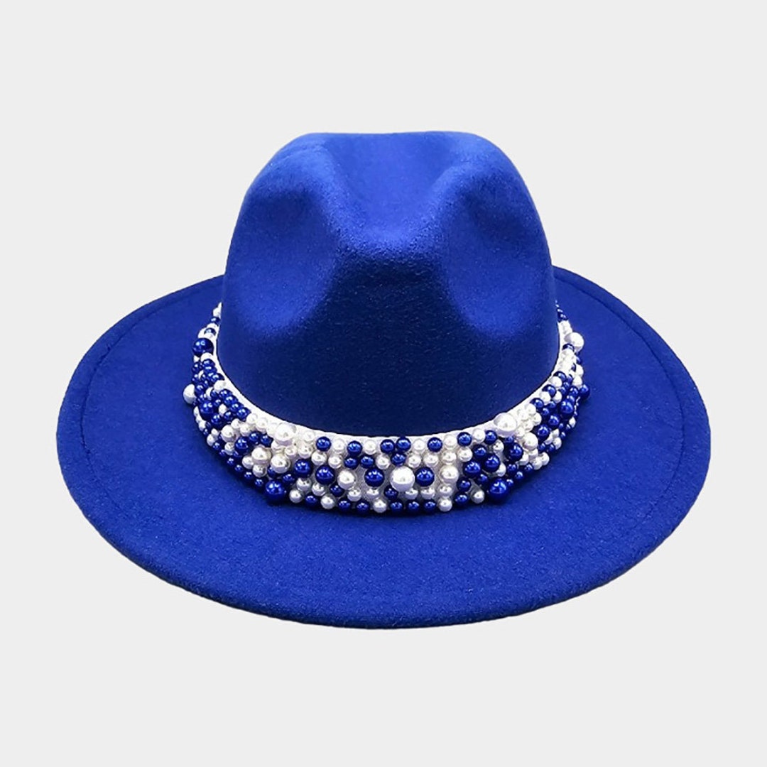 Zeta Blue Cowboy Hat With Blue and White Beaded Band Perfect for the ...