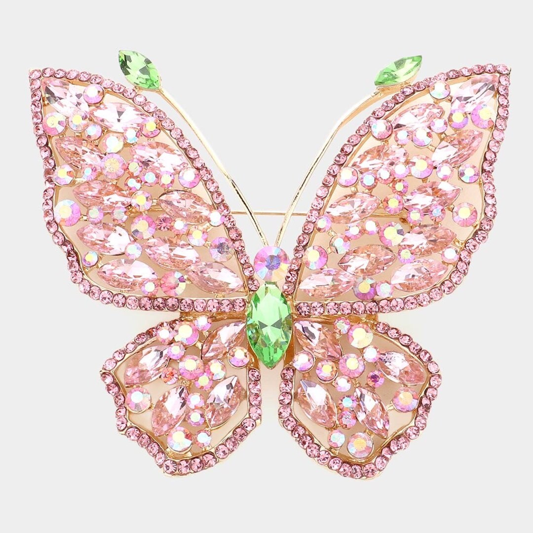 Pink and Green Rhinestone Butterfly Brooch Perfect for the - Etsy