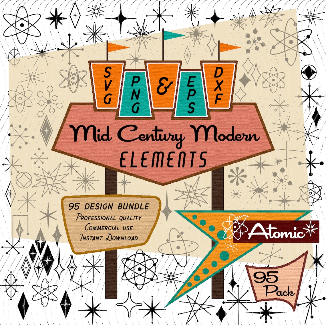 Atomic Designs | Mid-century Modern 95 Design Elements | Retro Clip Art ...