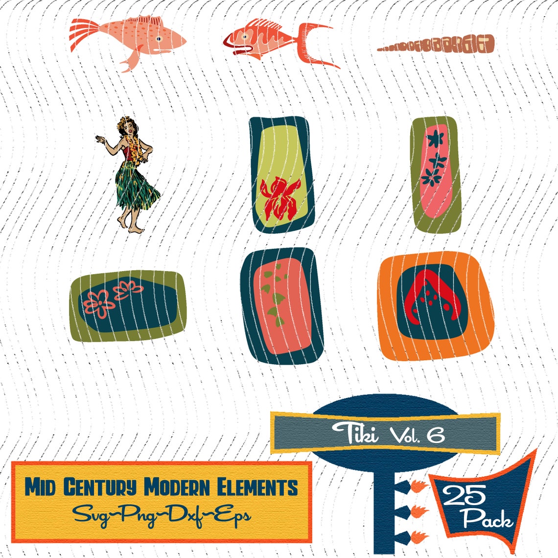 Tiki Design Elements Vol 6 | Mid-century Modern 25 Design Elements ...