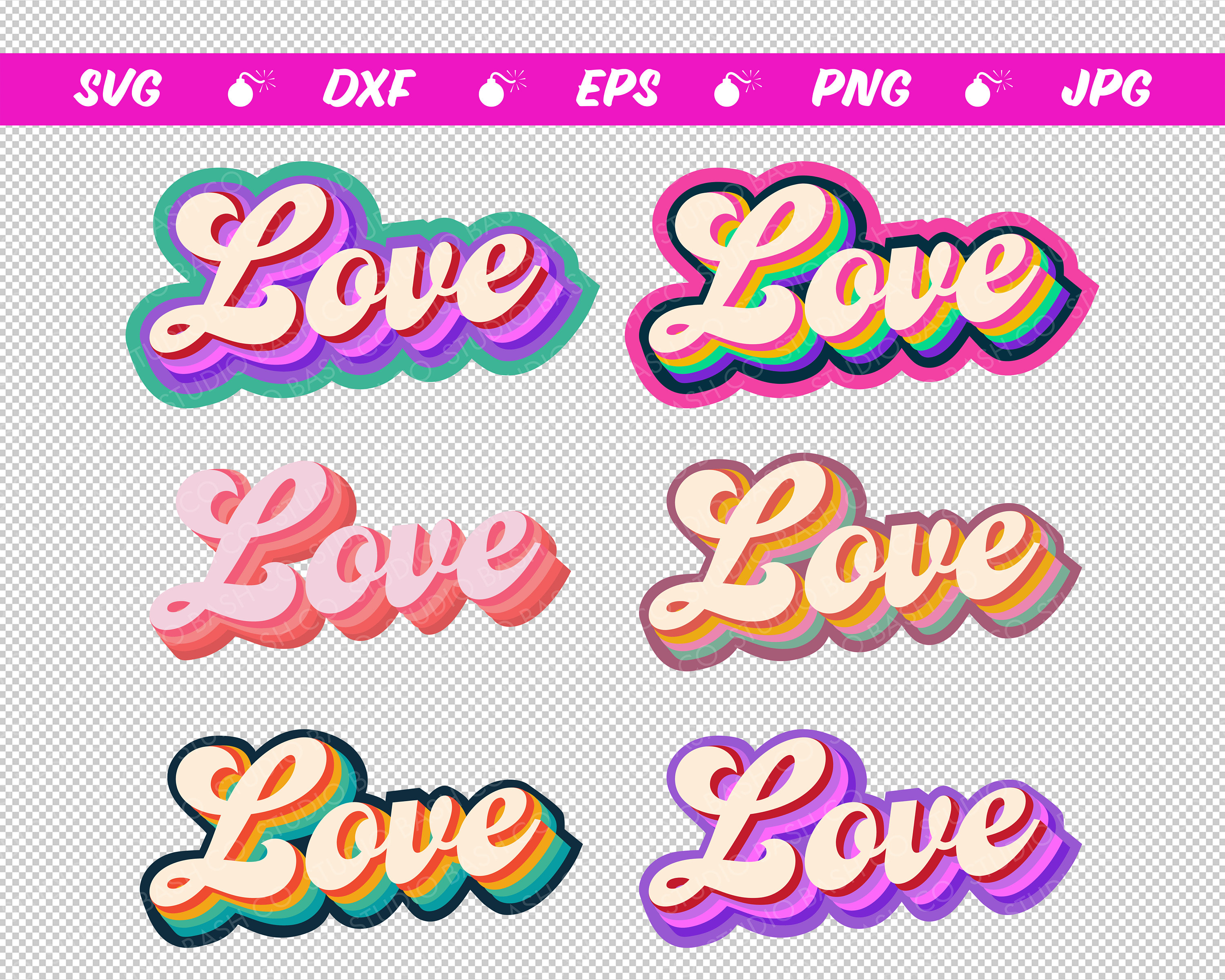 Love Retro 3d Font in a Fun Vintage Text Style Great for Sublimation ...