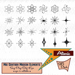 Atomic Designs | Mid-century Modern 95 Design Elements | Retro Clip Art ...