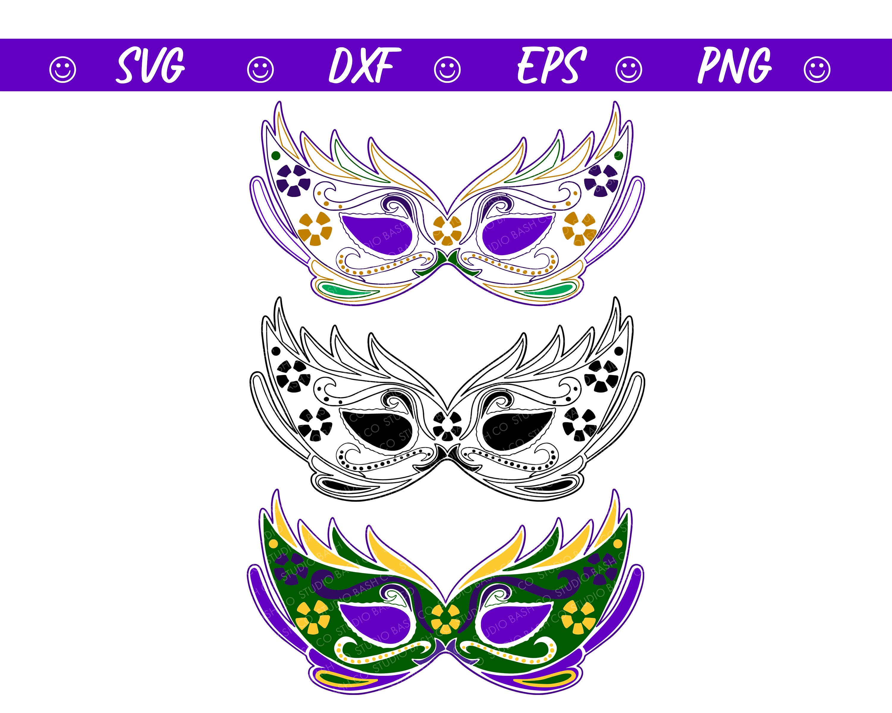Mardi Gras Svg, Mardi Gras Mask Svg | 3 Color Variations Bundle ...