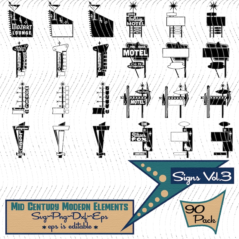 Signs Vol3 | Mid-century Modern 90 Design Elements | Retro Clip Art ...