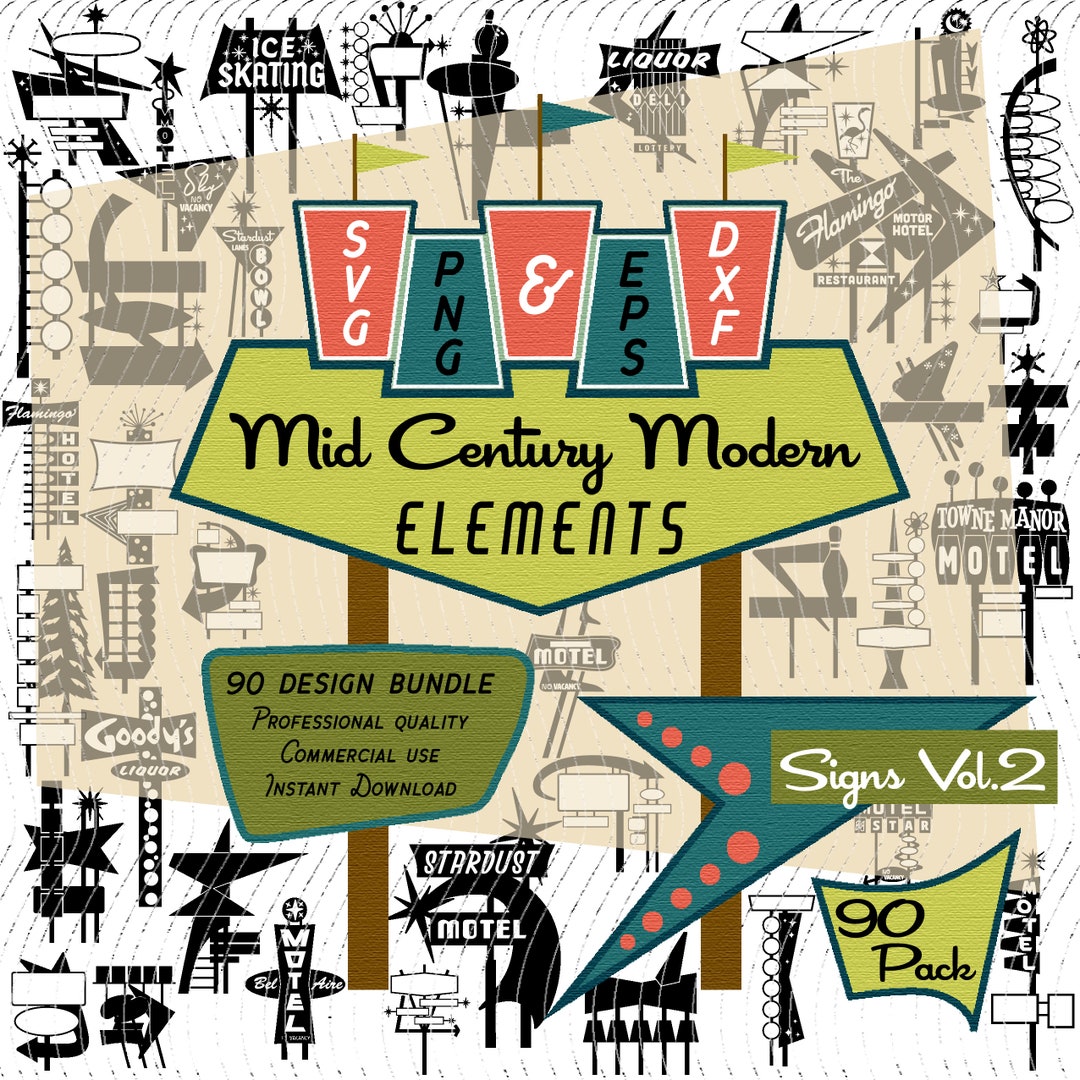 Signs Vol2 | Mid-century Modern 90 Design Elements | Retro Clip Art ...