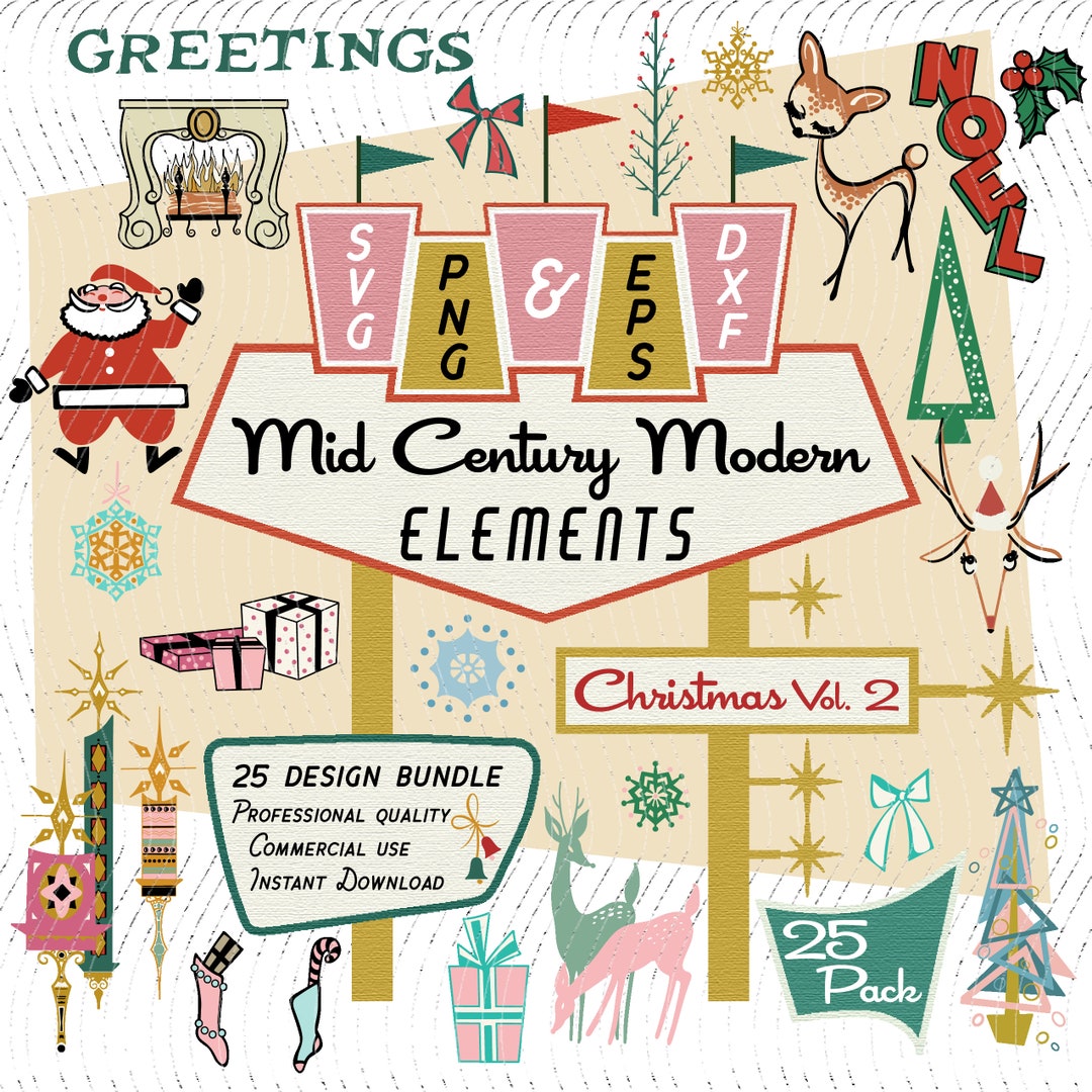 Christmas Vol 2 | Mid-century Modern 25 Design Elements | Retro Clipart ...