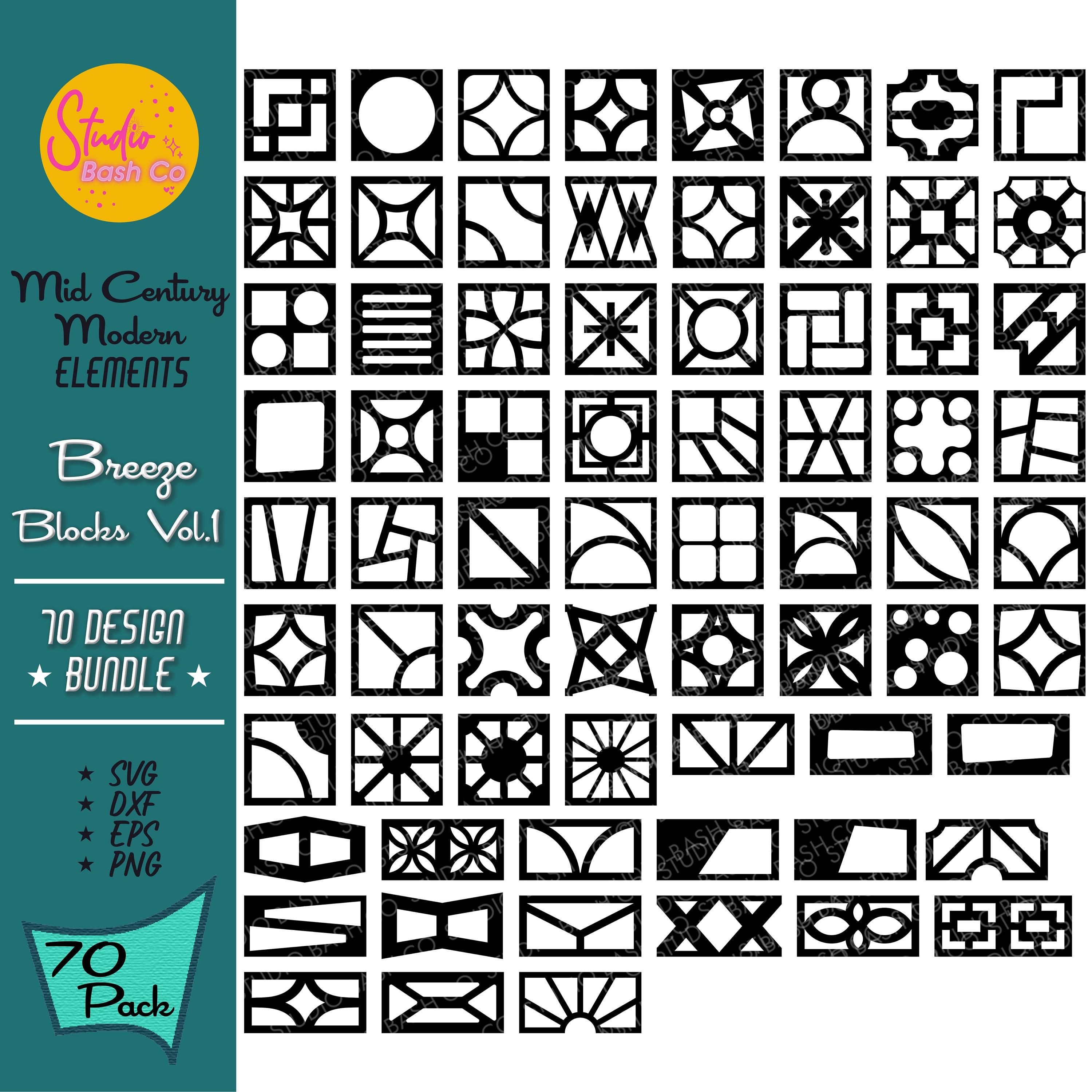 Breeze Block Vol. 1 mid-century Modern 70 Design Retro Clipart Breeze ...