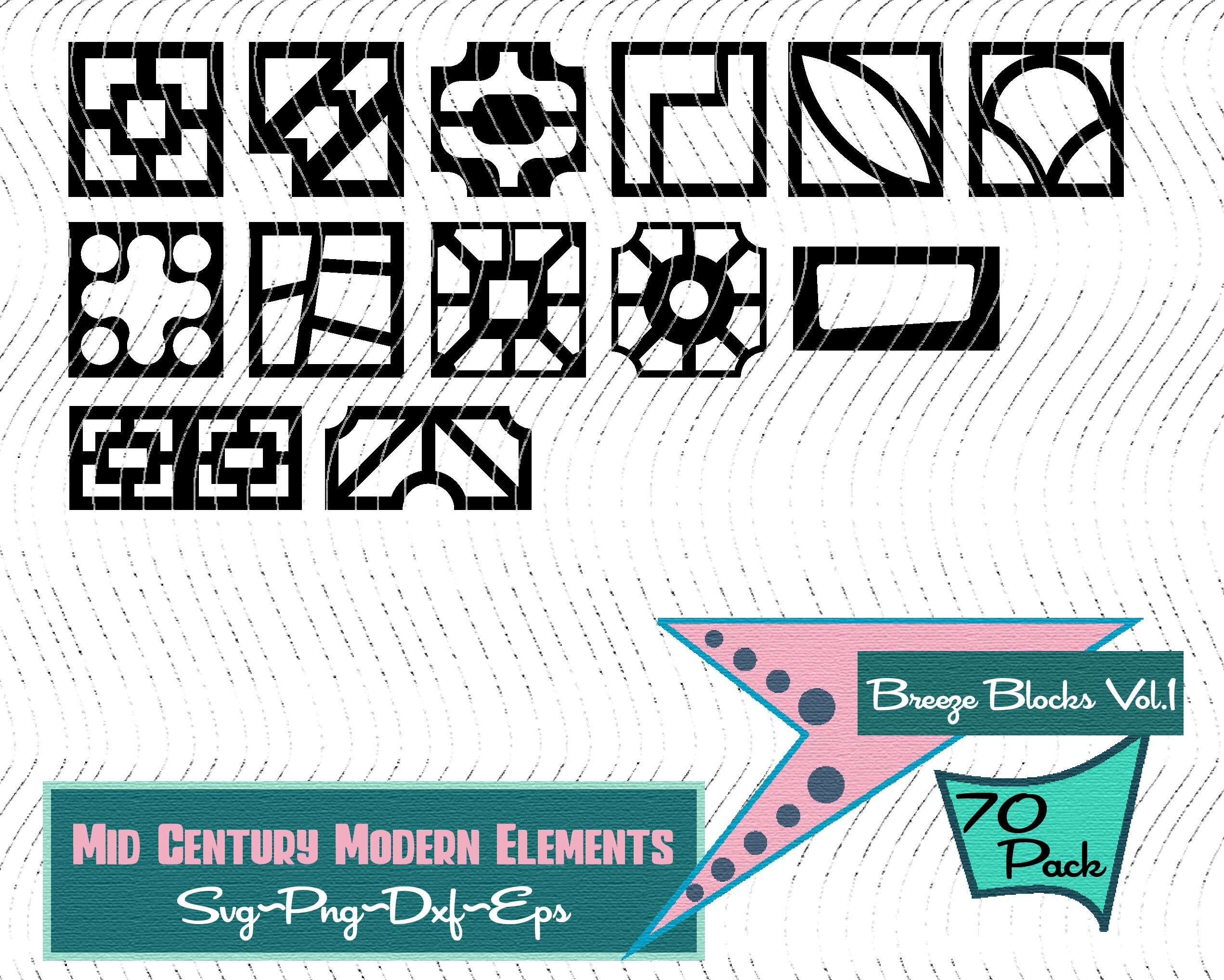 Breeze Block Vol. 1 mid-century Modern 70 Design Retro Clipart Breeze ...