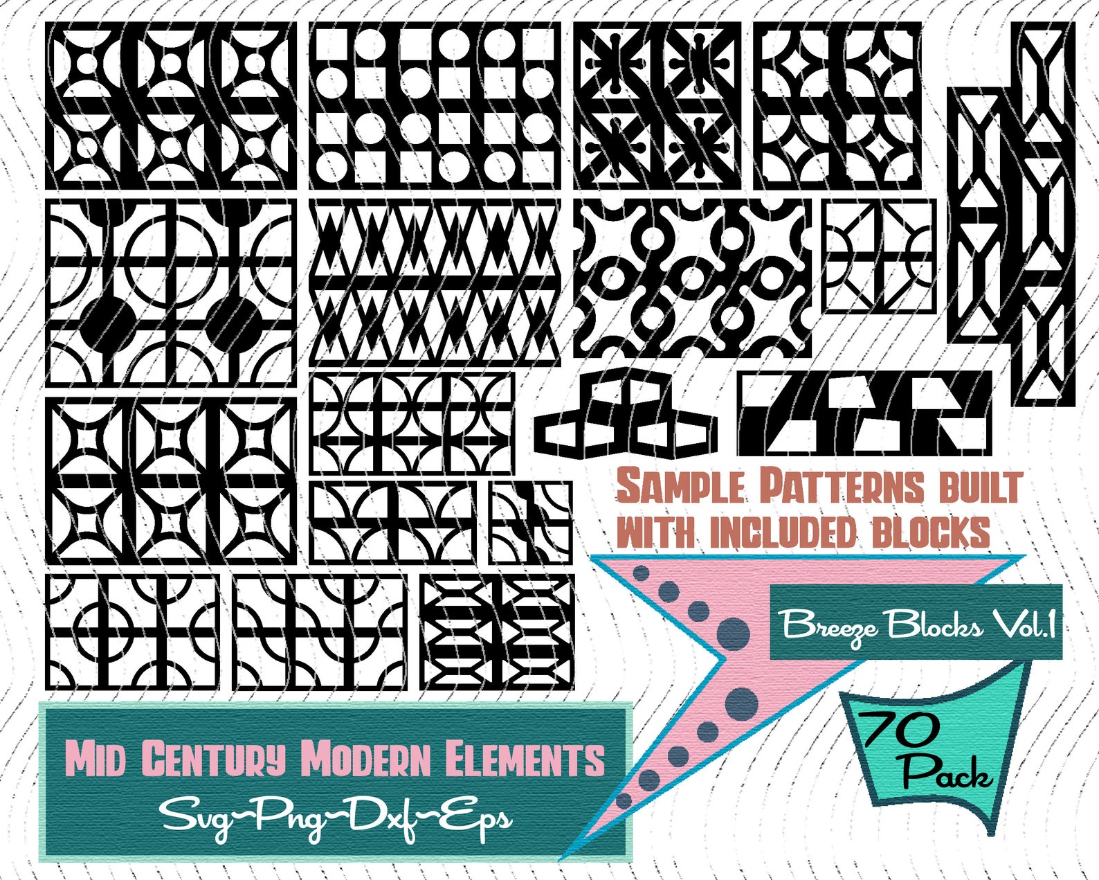 Breeze Block Vol. 1 mid-century Modern 70 Design Retro Clipart Breeze ...