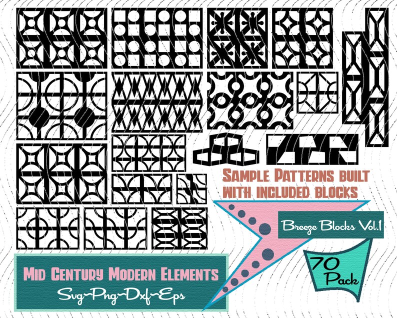 Breeze Block Vol. 1 mid-century Modern 70 Design Retro Clipart Breeze ...