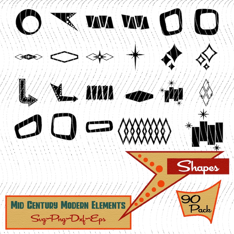 Signs and Shapes | Mid-century Modern 90 Design Elements | Retro Clip ...