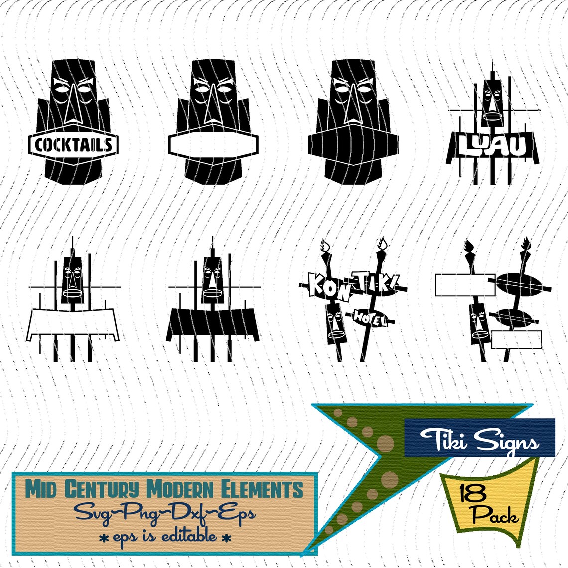Tiki Signs | Mid-century Modern 18 Design Elements | Retro Clip Art ...