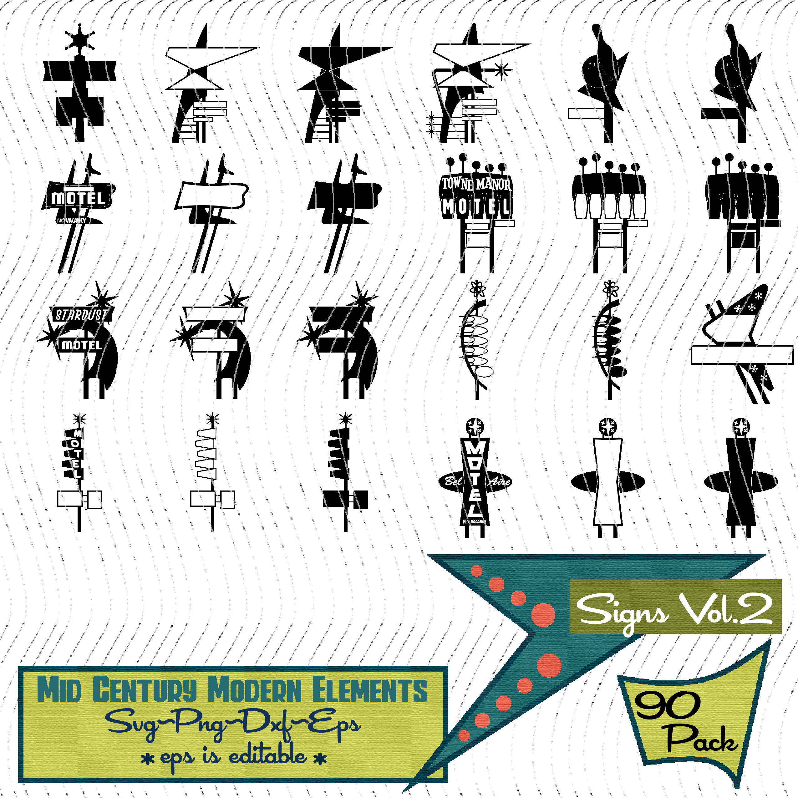 Signs Vol2 | Mid-century Modern 90 Design Elements | Retro Clip Art ...