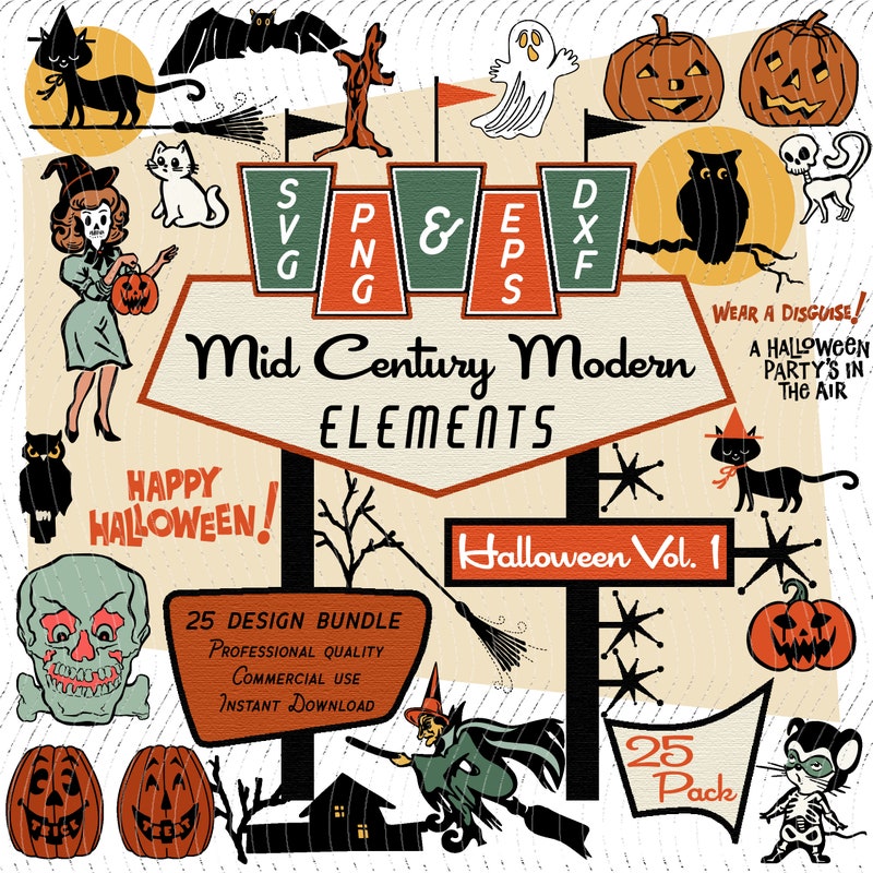 Halloween Retro Clipart - Etsy