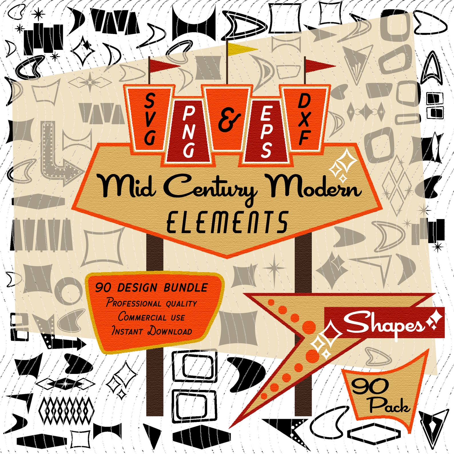 Signs and Shapes | Mid-century Modern 90 Design Elements | Retro Clip ...