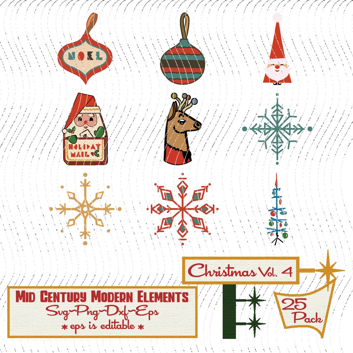 Christmas Vol 4 Mid-century Modern 25 Design Elements Retro Clipart ...