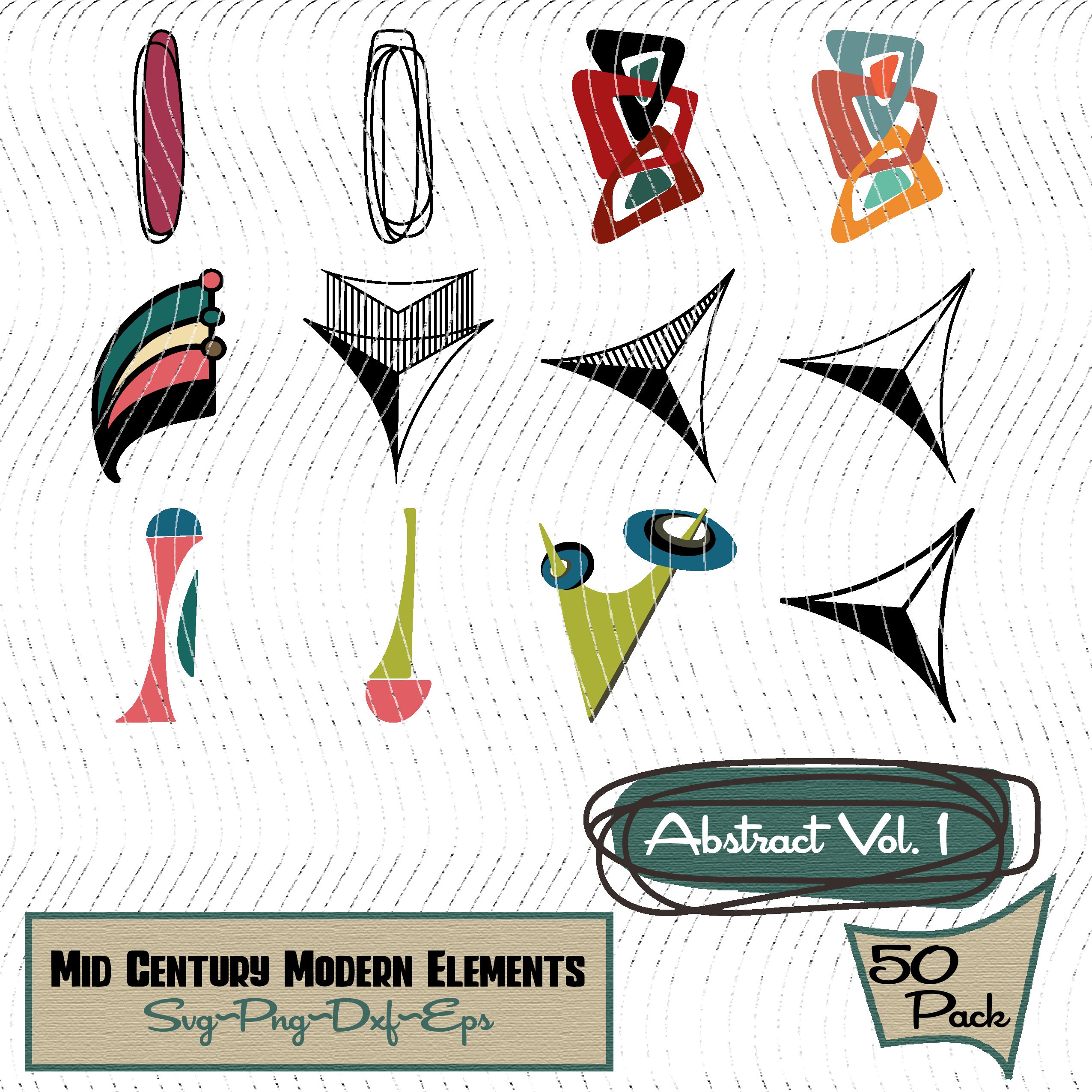 Mid-century Modern Abstract Designs Vol. 1 50 Unique Retro Elements ...