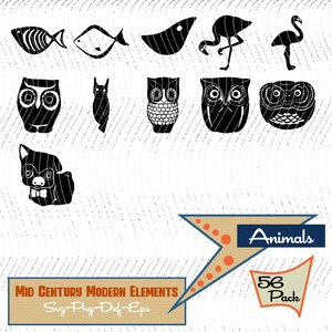 Mid-century Modern Animal Design Elements Clip Art Bundle SVG, PNG, EPS ...