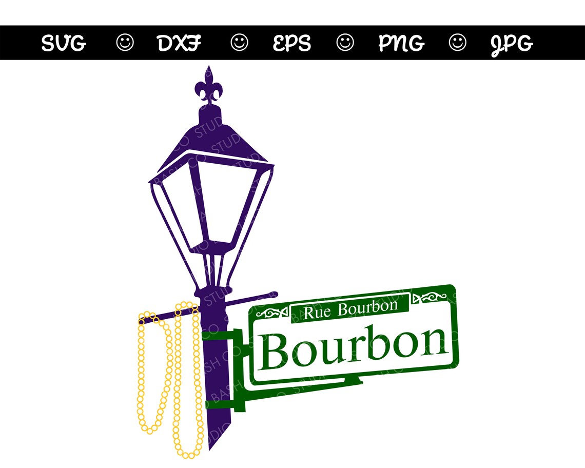 Mardi Gras Svg, Bourbon Street Sign on Lamppost Svg, New Orleans Svg ...