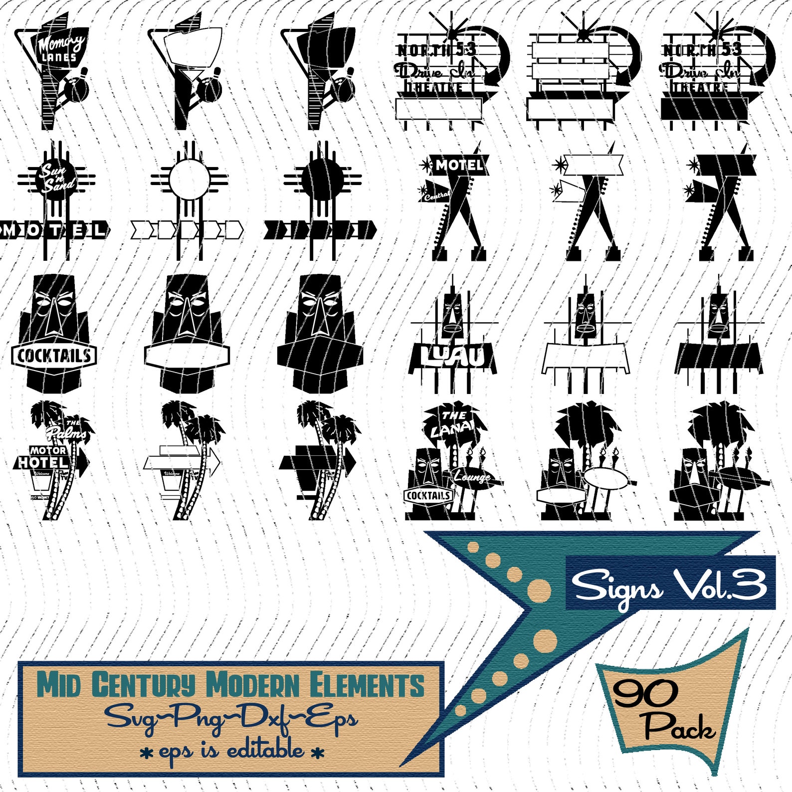 Signs Vol3 Mid-century Modern 90 Design Elements Retro Clip Art SVG PNG ...